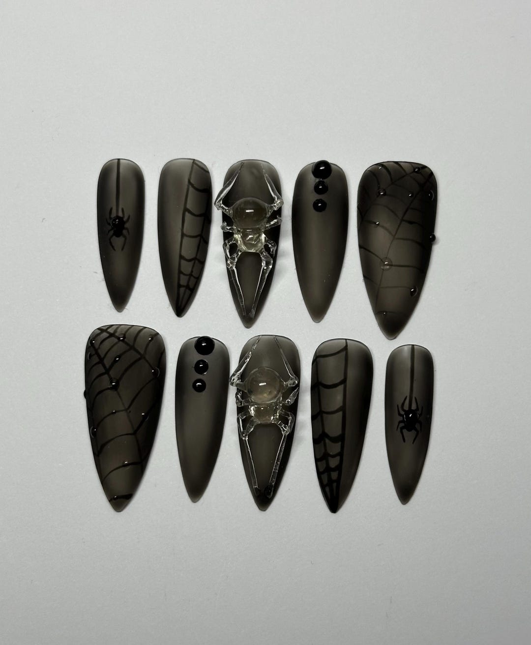 Halloween Matte Black 3D Spiders Spiderwebs Gothic Stiletto Handmade ...