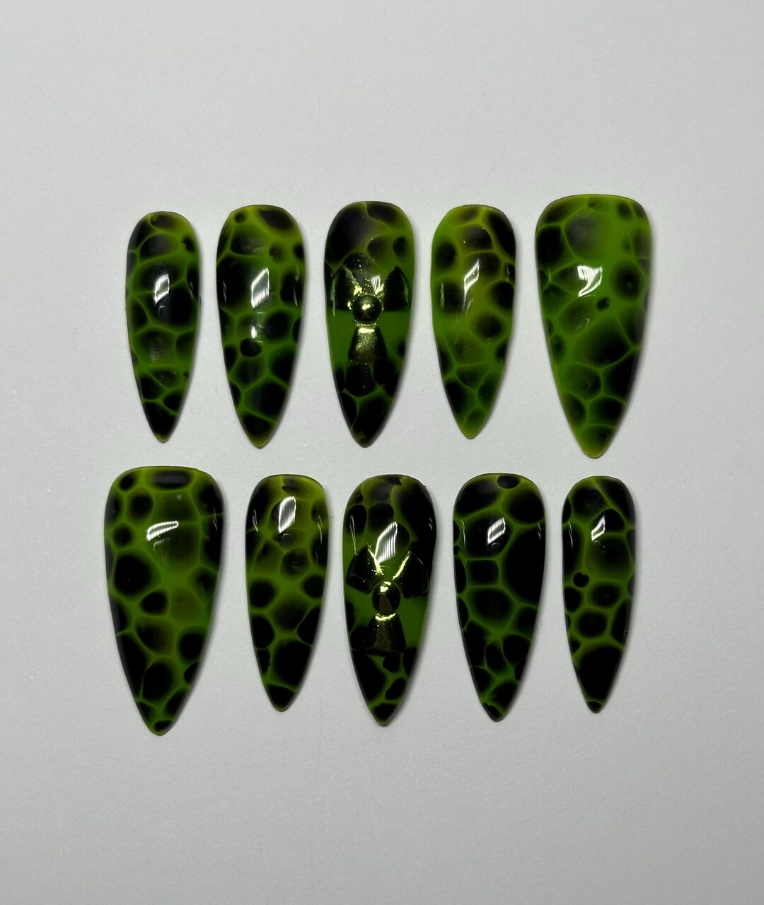 Halloween Biohazard Toxic Green Gothic Stiletto Handmade Press on Nails ...