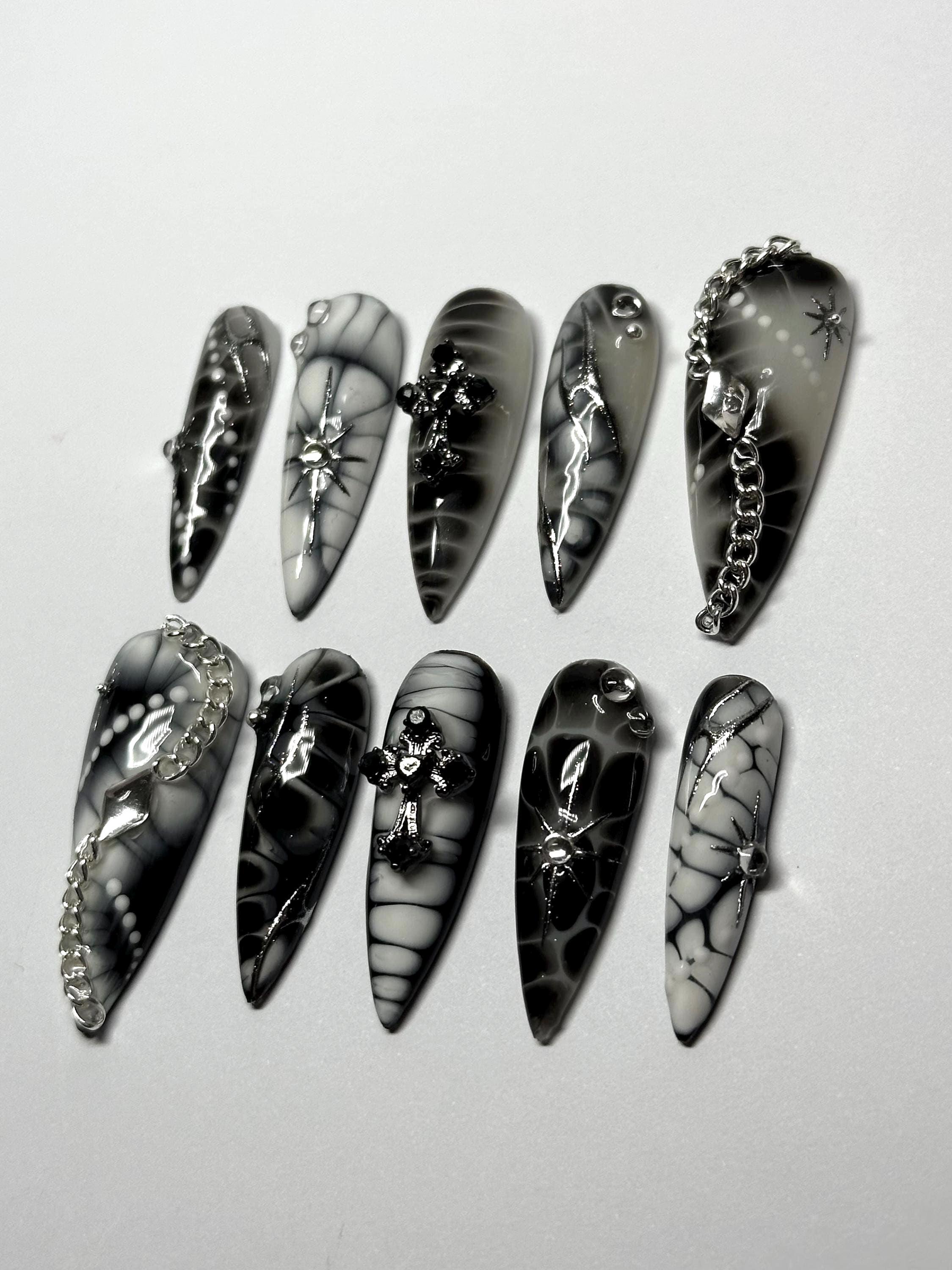 Handmade Black White Silver 3D Chains Charms Cross Monochrome Gothic ...