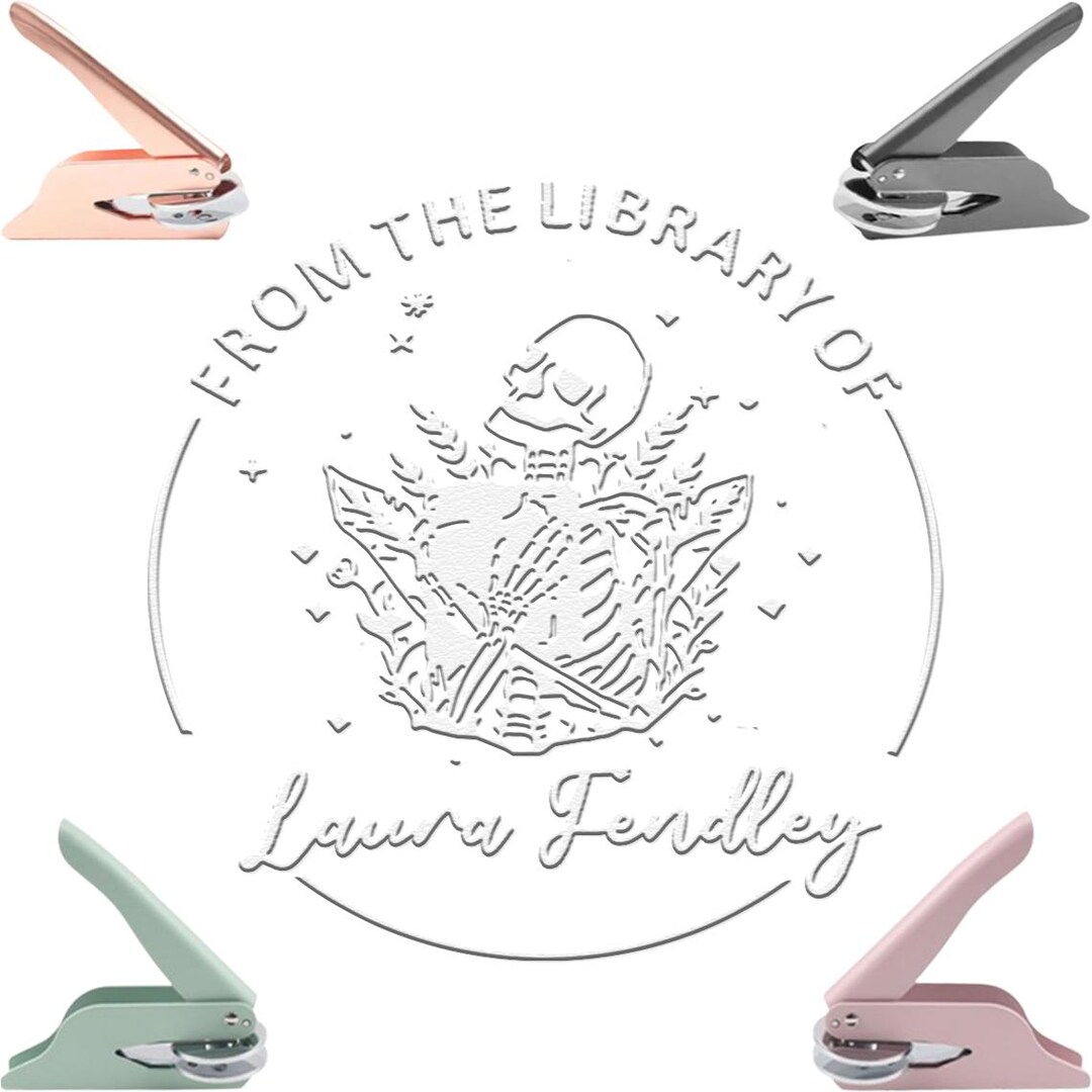 Custom Personalized Skull Book Stamp/from the Library of Book Embosse ...