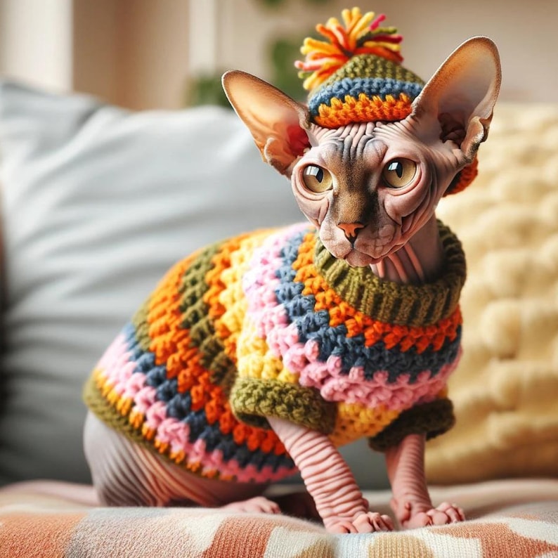 PDF Crochet Pattern for Sphynx Cat Costume Handmade Pet Sweater and Hat ...