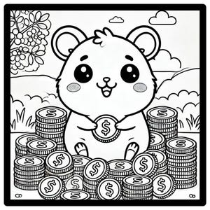 Coloring Book: Little Hamster and His Precious Coins - Etsy