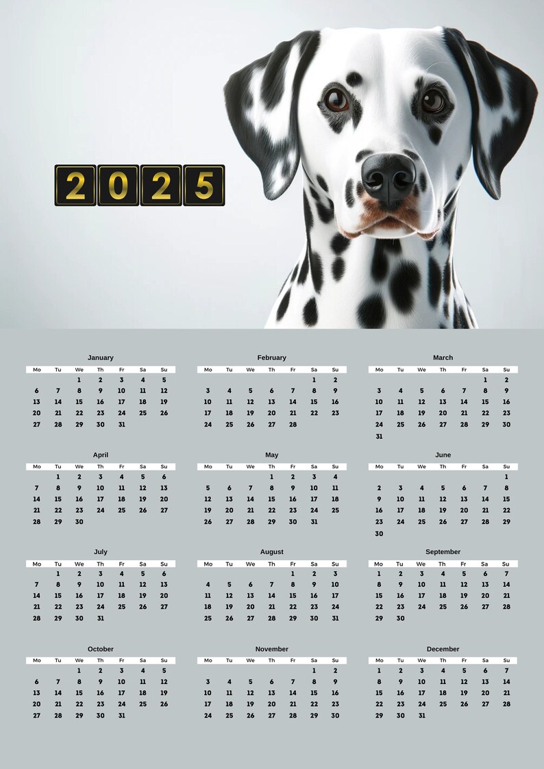 2025 Digital Dalmatian Calendar Printable Wall Calendar Dog ...