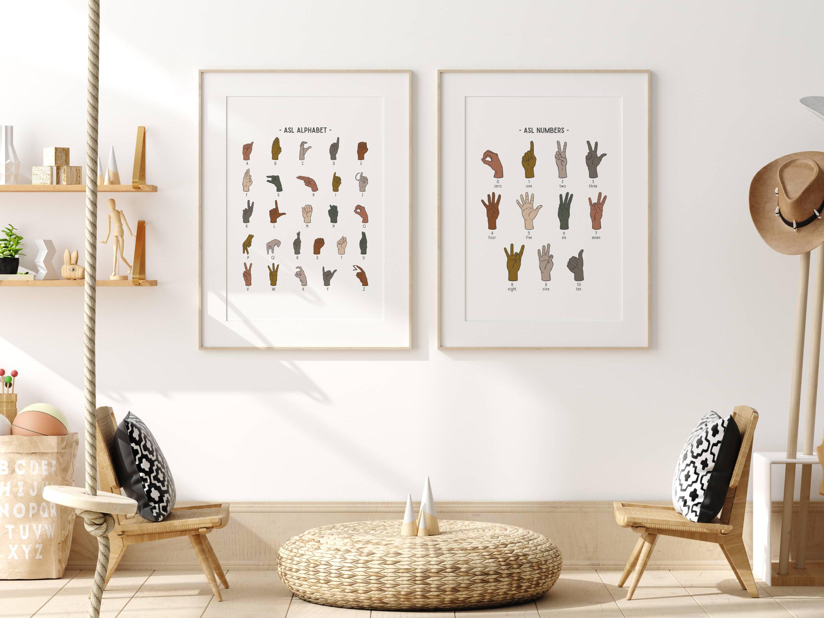 Set of 2 ASL Sign Language Alphabet Numbers Neutral Posters ...