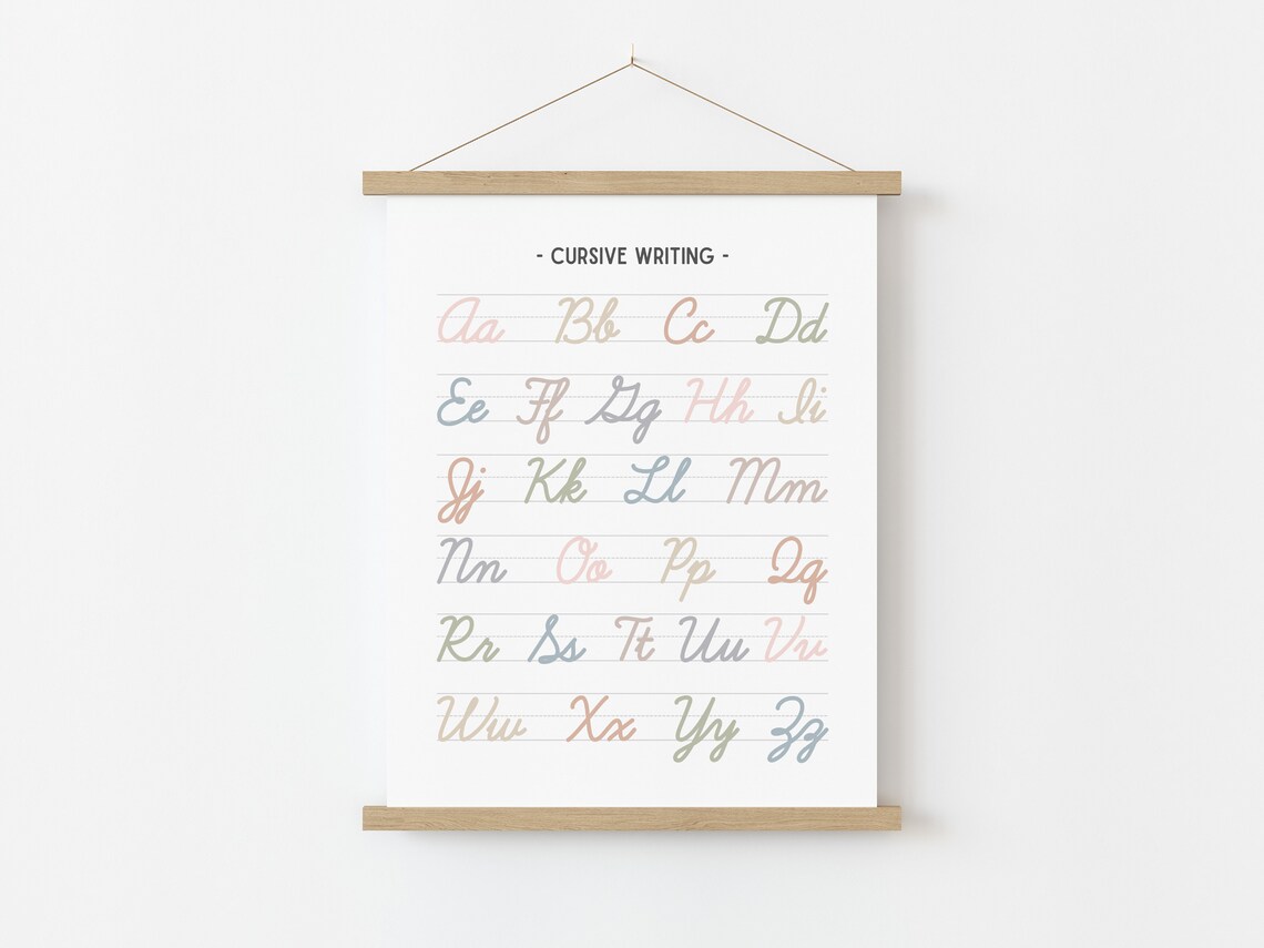 Cursive Writing Alphabet Pastel Poster, Letters Print, Educational Wall ...