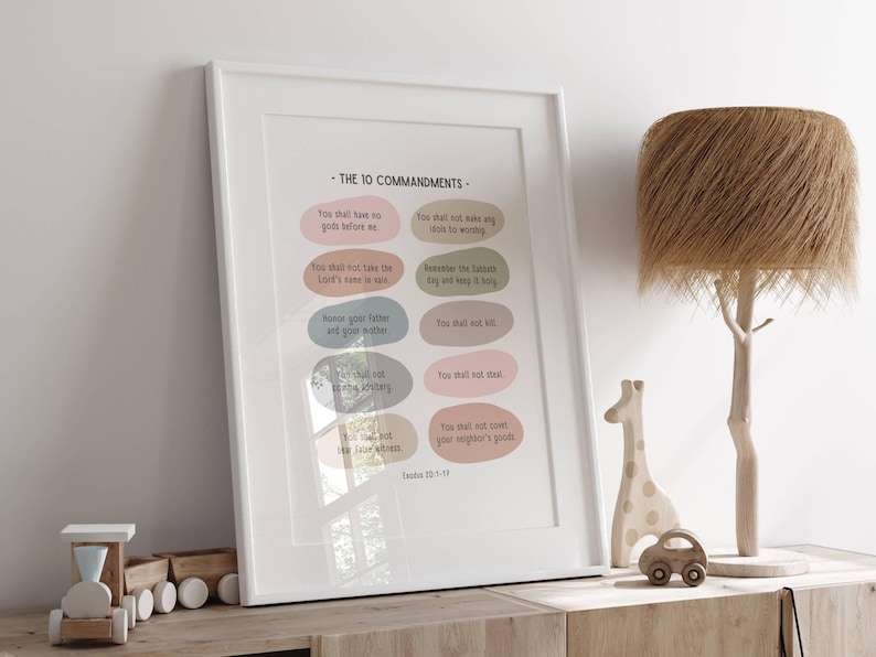 The Ten Commandments Poster, Pastel Christian Poster for Kids, Bible ...