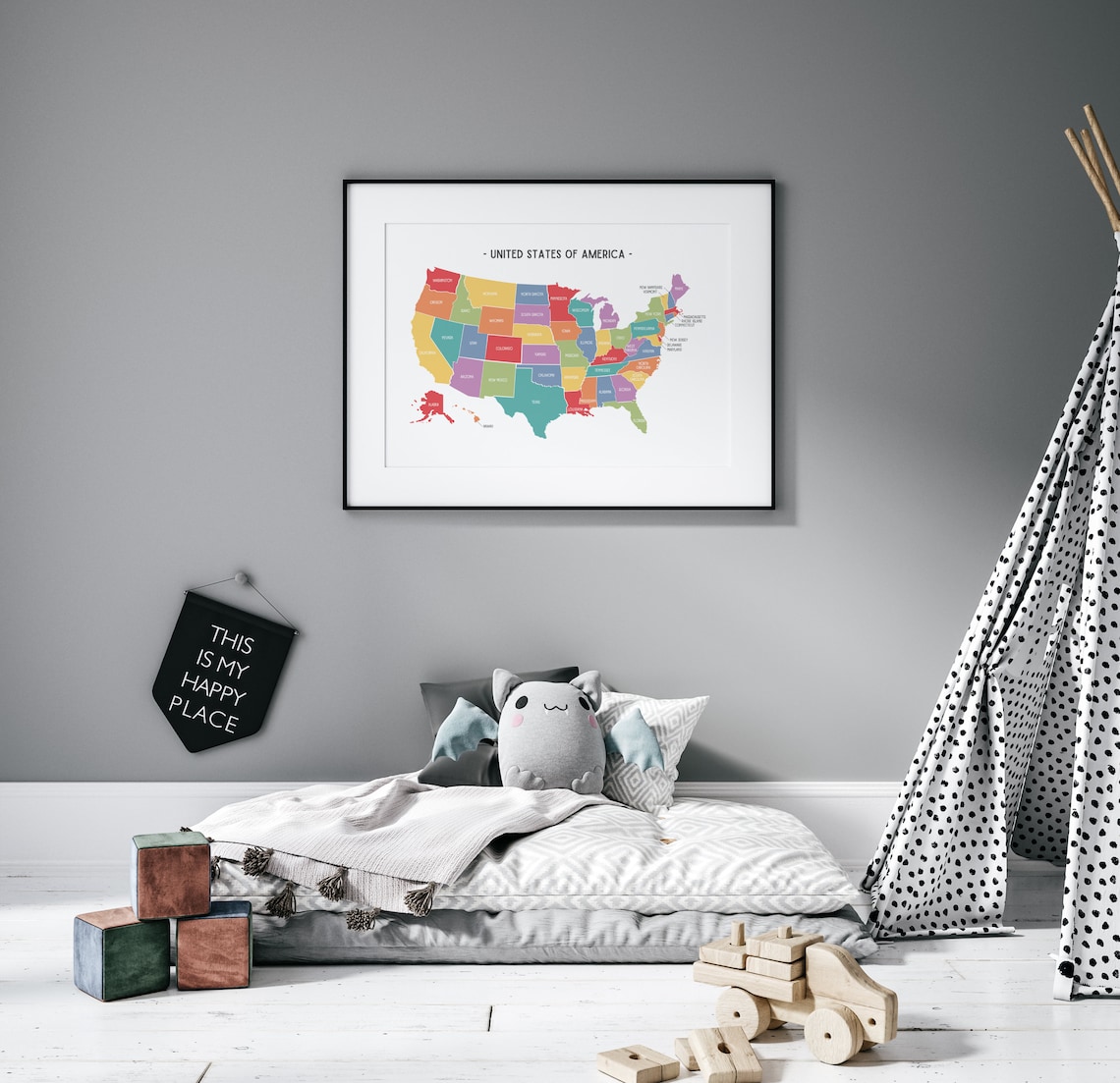 USA Map Rainbow Print, Educational Wall Art, Geography Homeschool ...