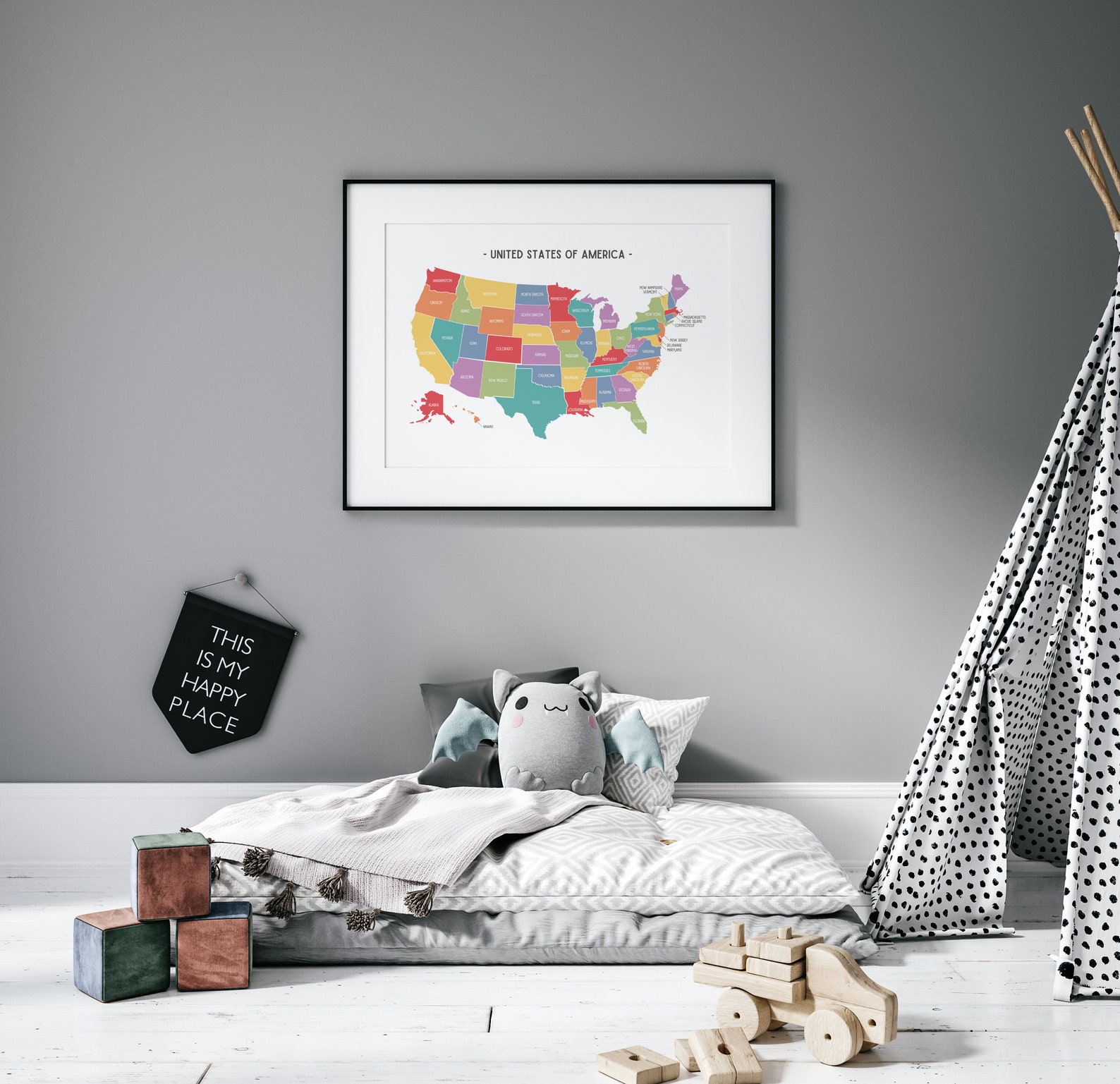 USA Map Rainbow Print, Educational Wall Art, Geography Homeschool ...