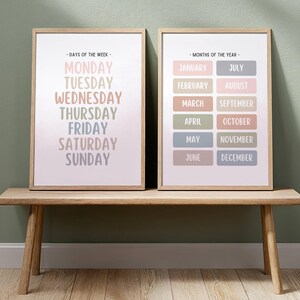 Set of 2 Pastel Days of the Week and Months Posters, Homeschool ...