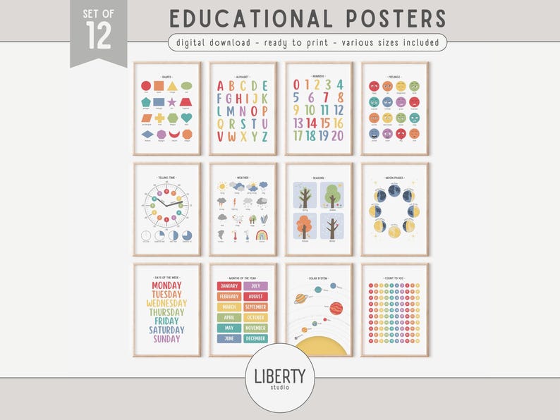 Rainbow Educational Poster Bundle, Set of 12 Preschool Classroom ...