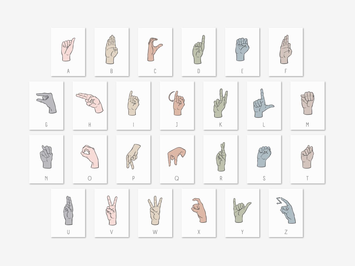 26 Printable Sign Language Alphabet Flashcards, Kids Pastel Learn to ...