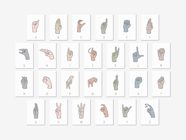 26 Printable Sign Language Alphabet Flashcards, Kids Pastel Learn to ...