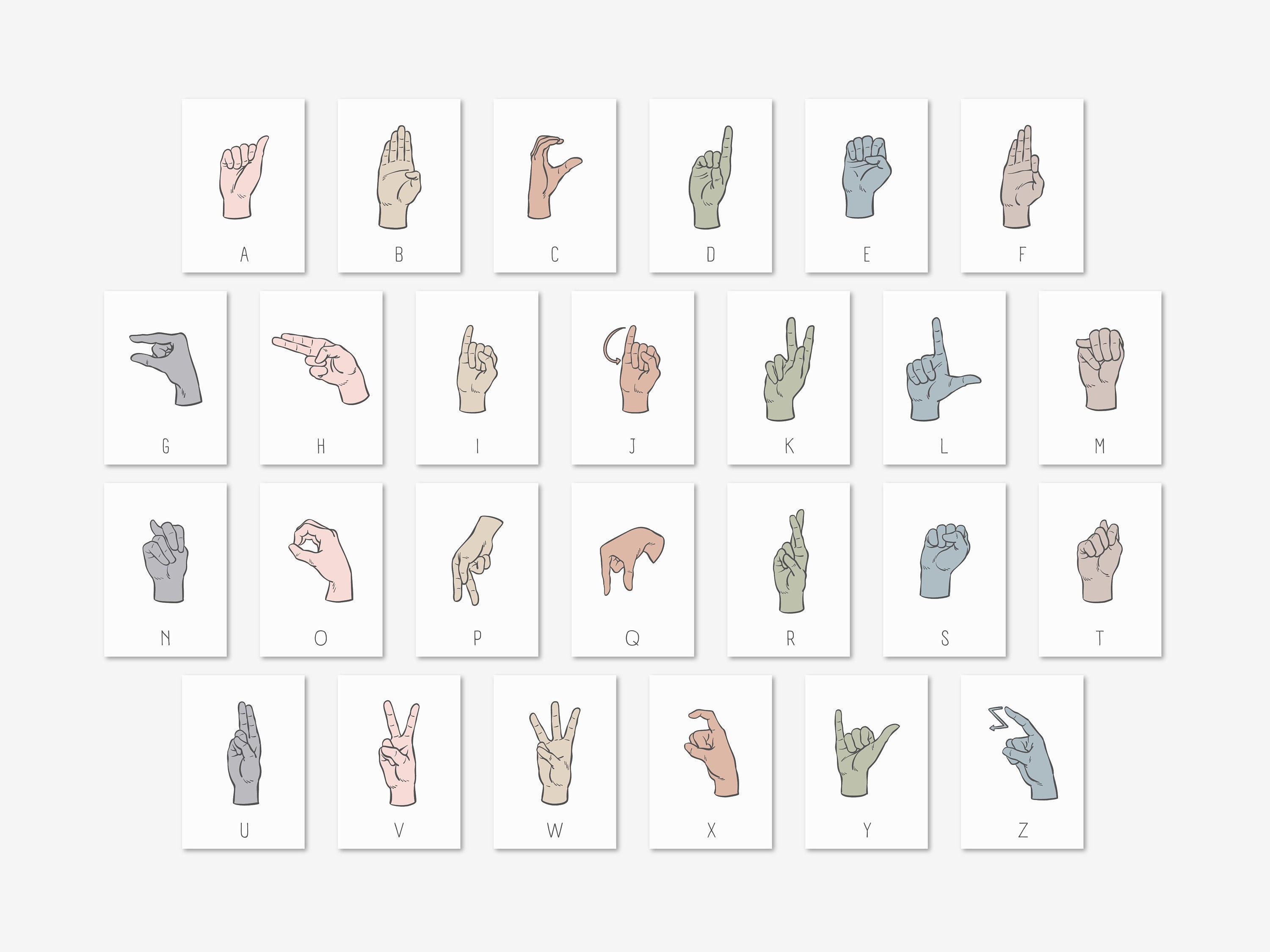 26 Printable Sign Language Alphabet Flashcards, Kids Pastel Learn to ...