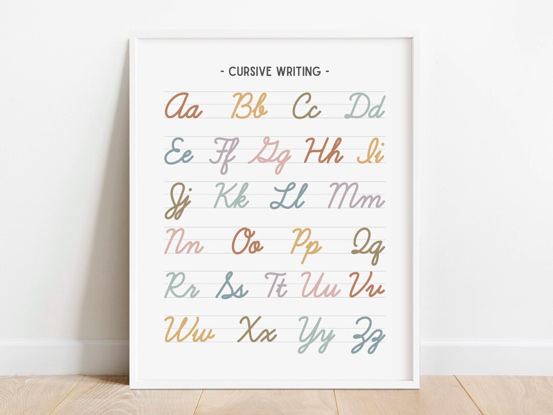 Cursive Writing Alphabet Chart Muted Rainbow Poster, Abcs Educational ...