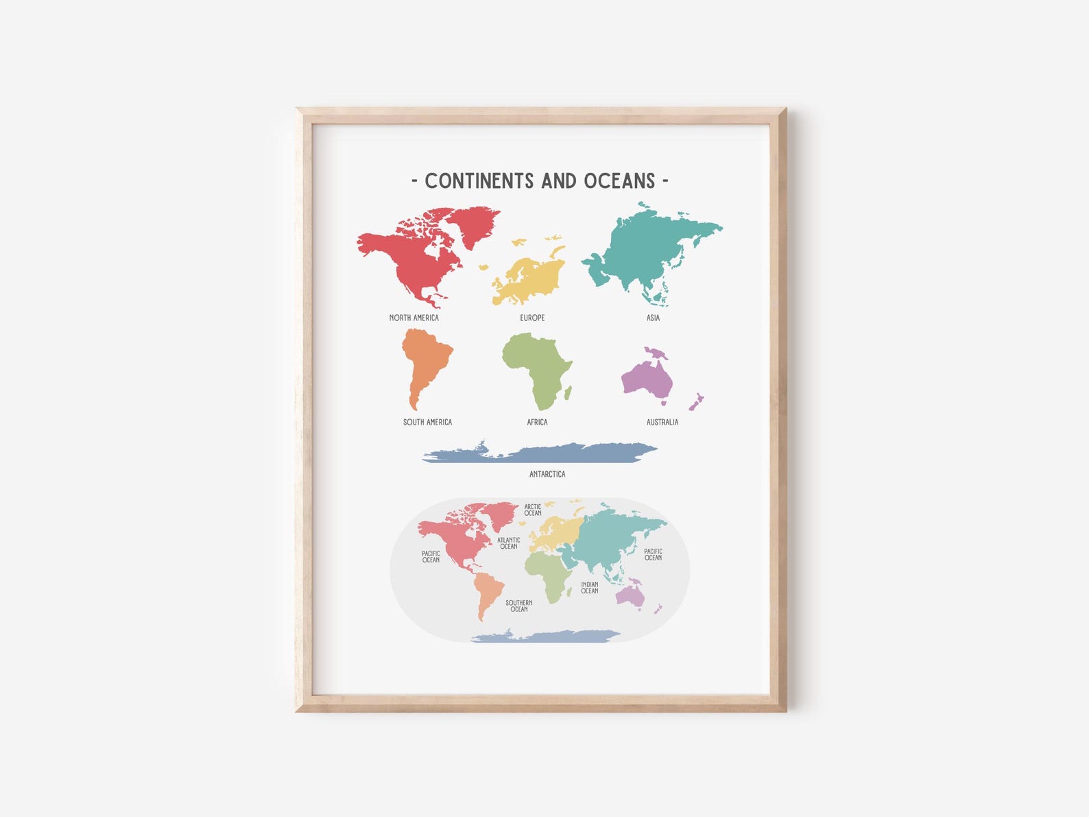 Set of 2 Rainbow Geography Educational Posters, Continents Directions ...