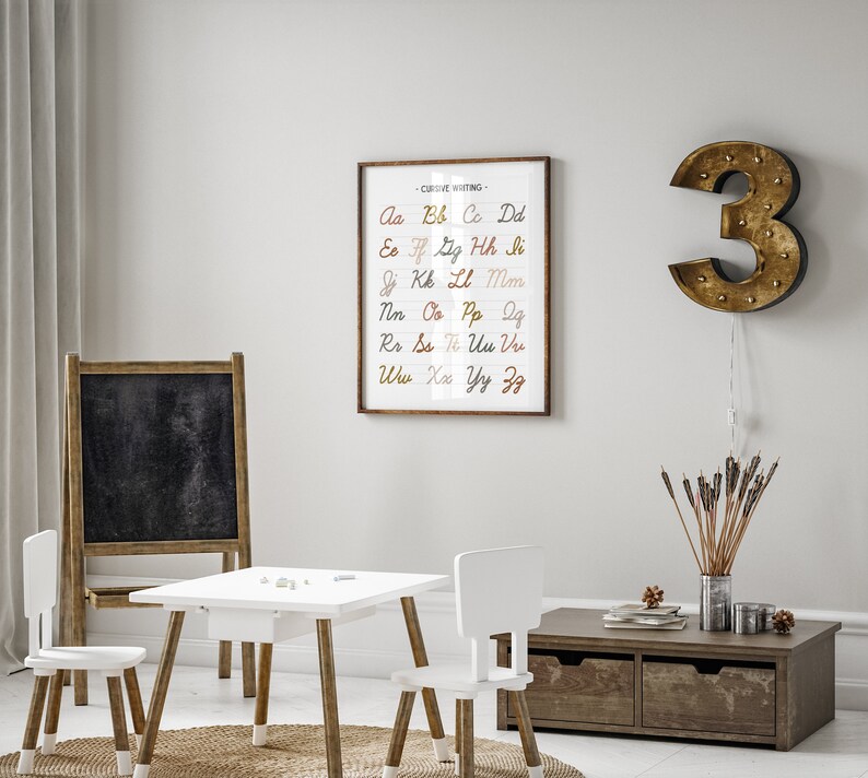 Cursive Writing Alphabet Neutral Poster, Letters Print, Educational ...