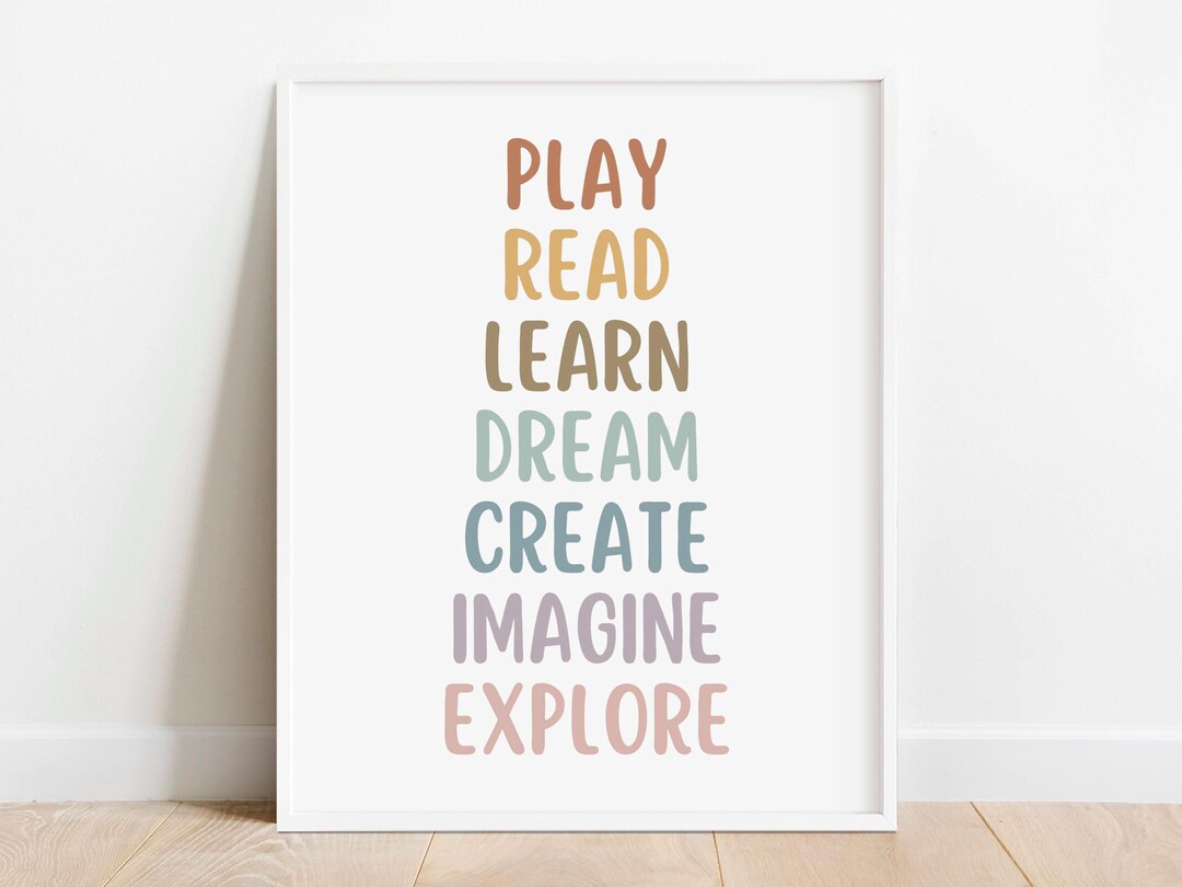 Muted Rainbow Nursery Wall Decor, Play Read Learn Sign, Boho Playroom ...