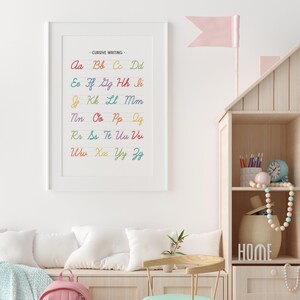 Cursive Writing Alphabet Chart Rainbow Poster, Letters Print ...