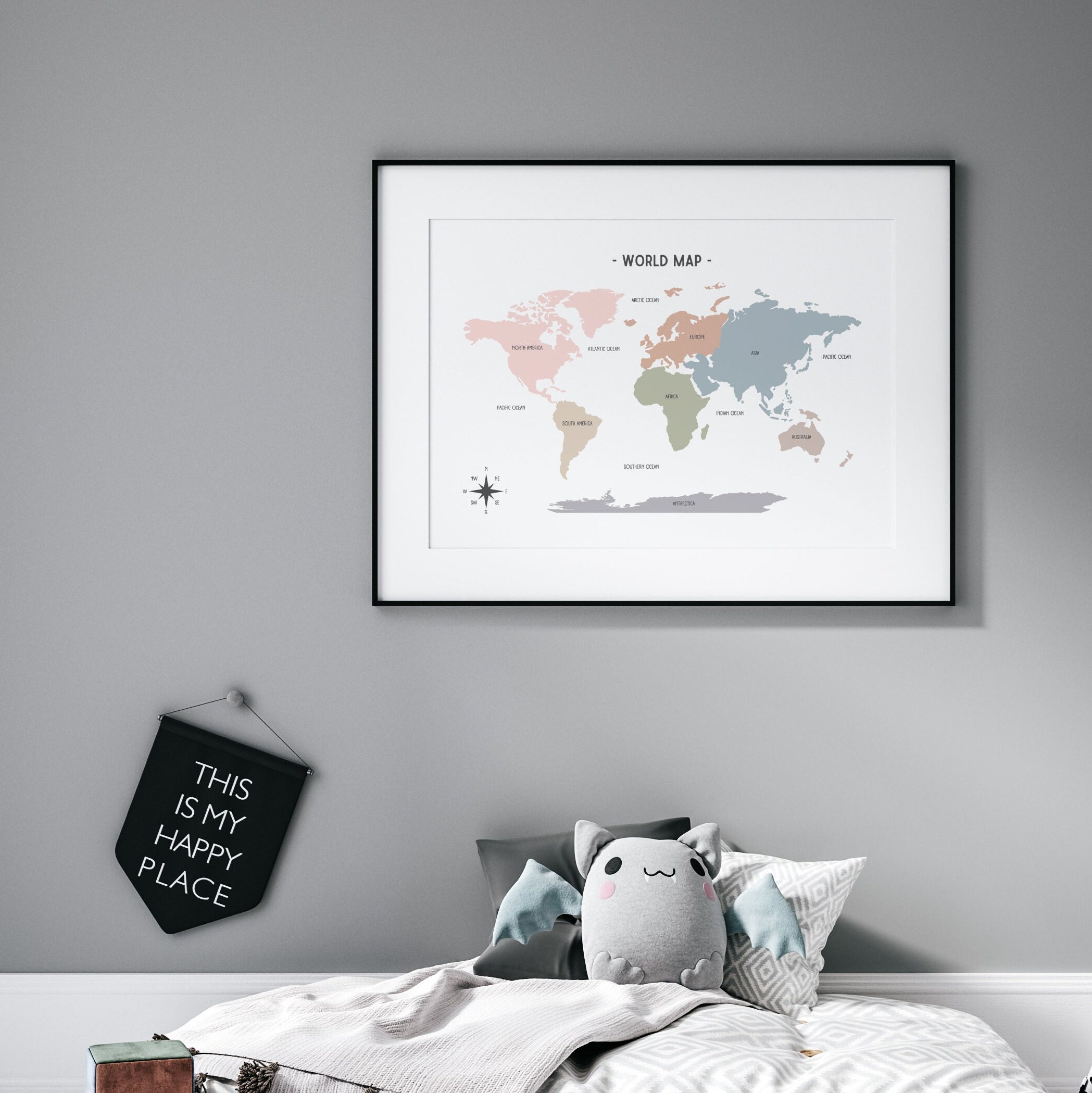 World Map Pastel Print, Educational Wall Art, Geography Homeschool ...