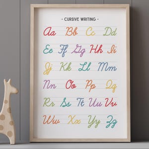 Cursive Writing Alphabet Chart Rainbow Poster, Letters Print ...