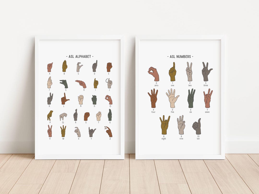 Set of 2 ASL Sign Language Alphabet Numbers Neutral Posters ...
