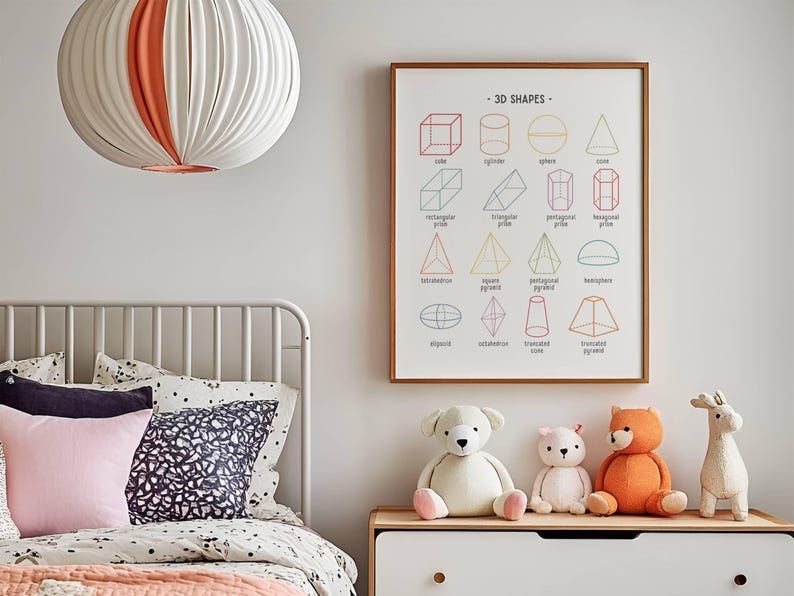 Rainbow Geometric 3D Shapes Poster, Educational Poster, Math Homeschool ...