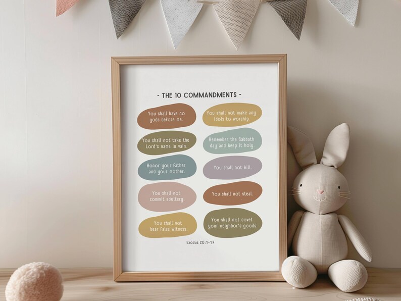 Ten Commandments Poster, Muted Rainbow Christian Poster for Kids, Bible ...