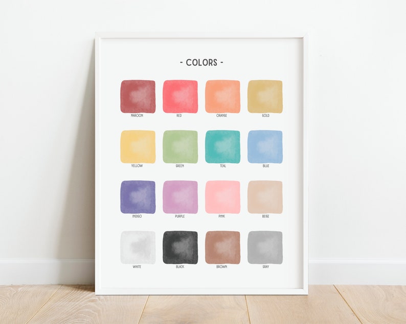 Colors Print, Colour Chart Poster, Educational Wall Art, Homeschool ...