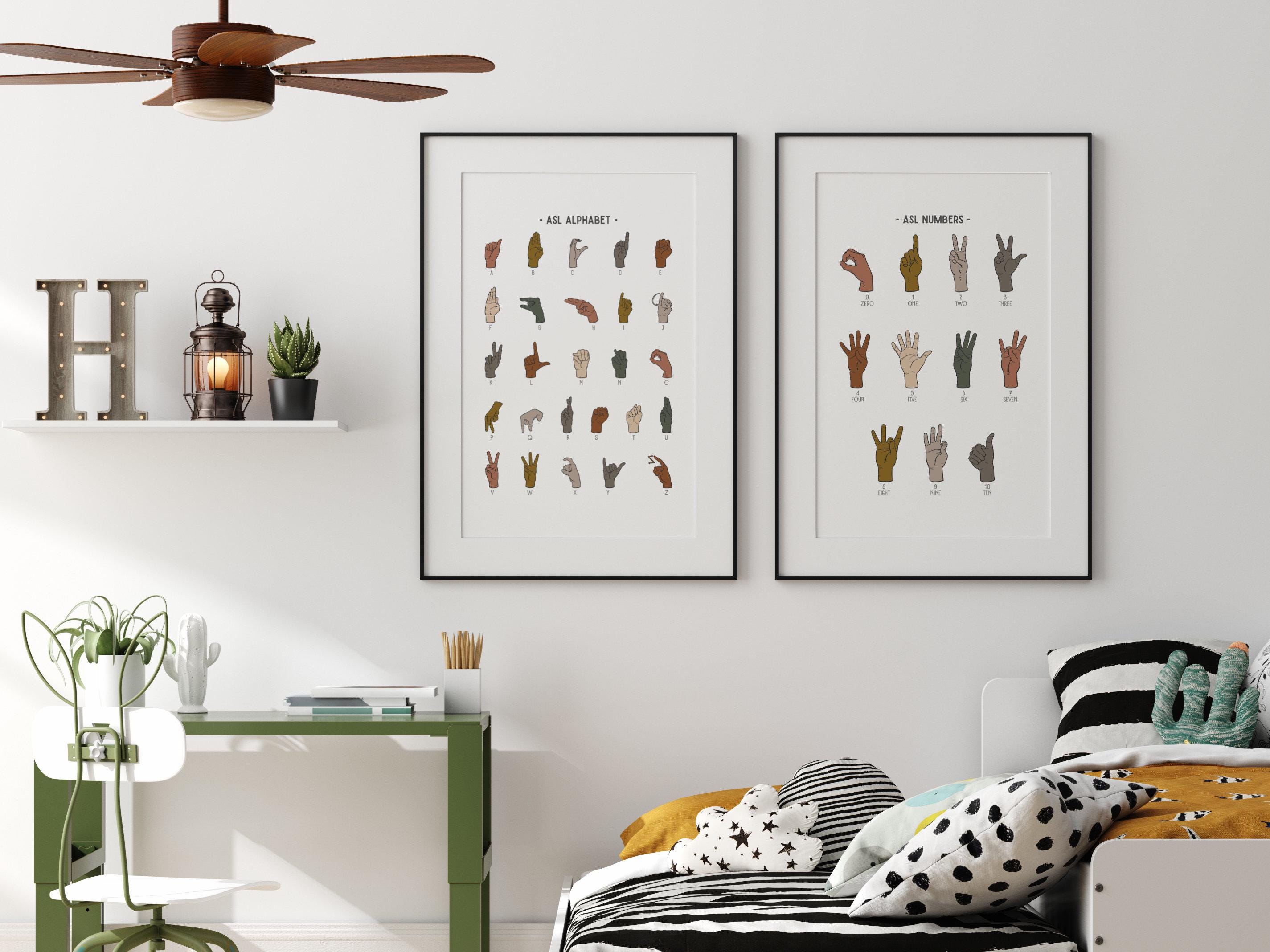 Set of 2 ASL Sign Language Alphabet Numbers Neutral Posters ...