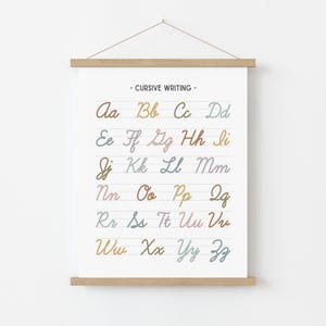 Cursive Writing Alphabet Chart Muted Rainbow Poster, Abcs Educational ...