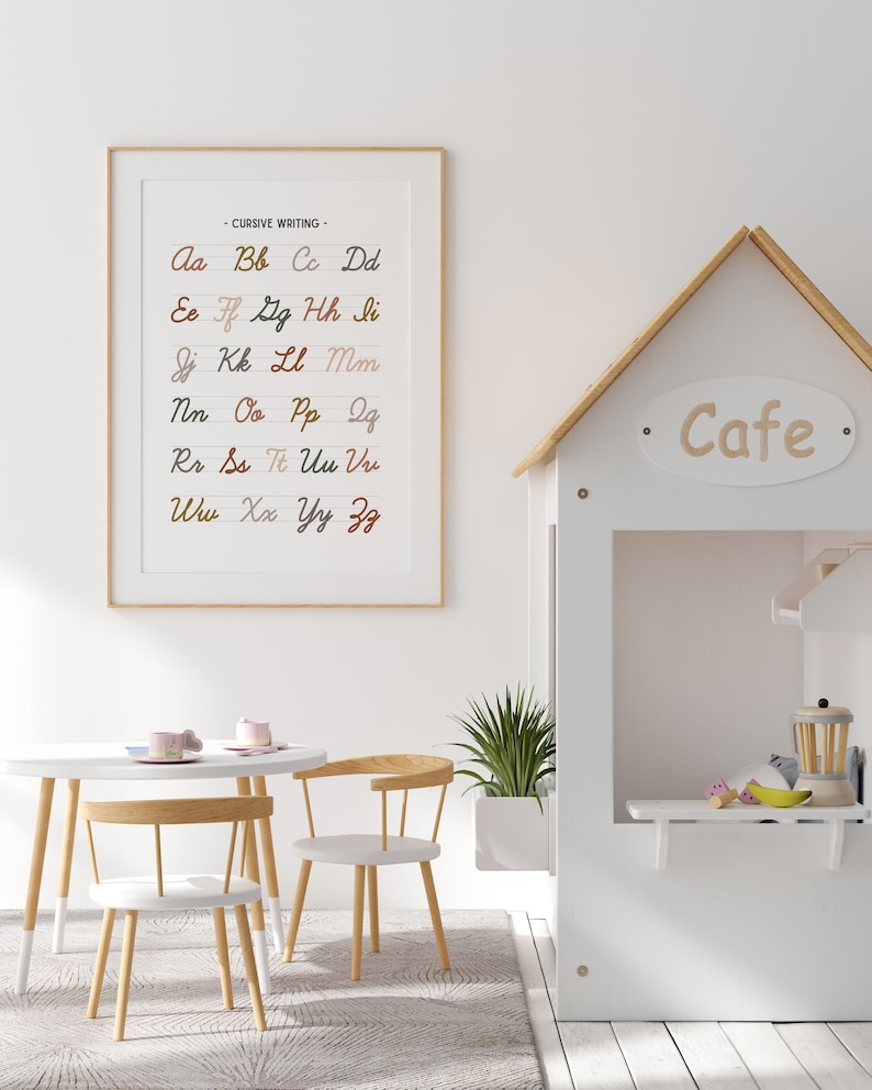 Cursive Writing Alphabet Neutral Poster, Letters Print, Educational ...