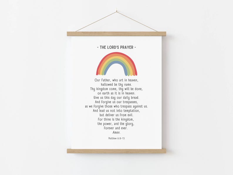 The Lord's Prayer Poster, Rainbow Christian Poster for Kids, Bible ...