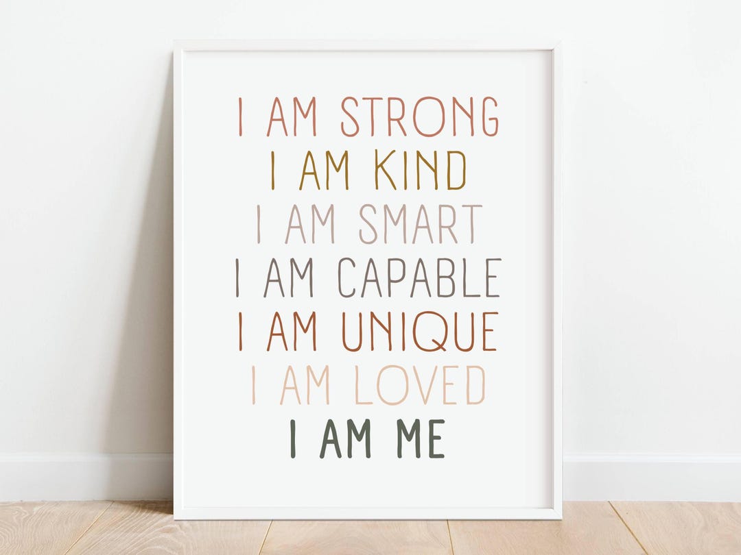 Affirmations for Kids Neutral Poster, I Am Strong Kind Smart Positive ...