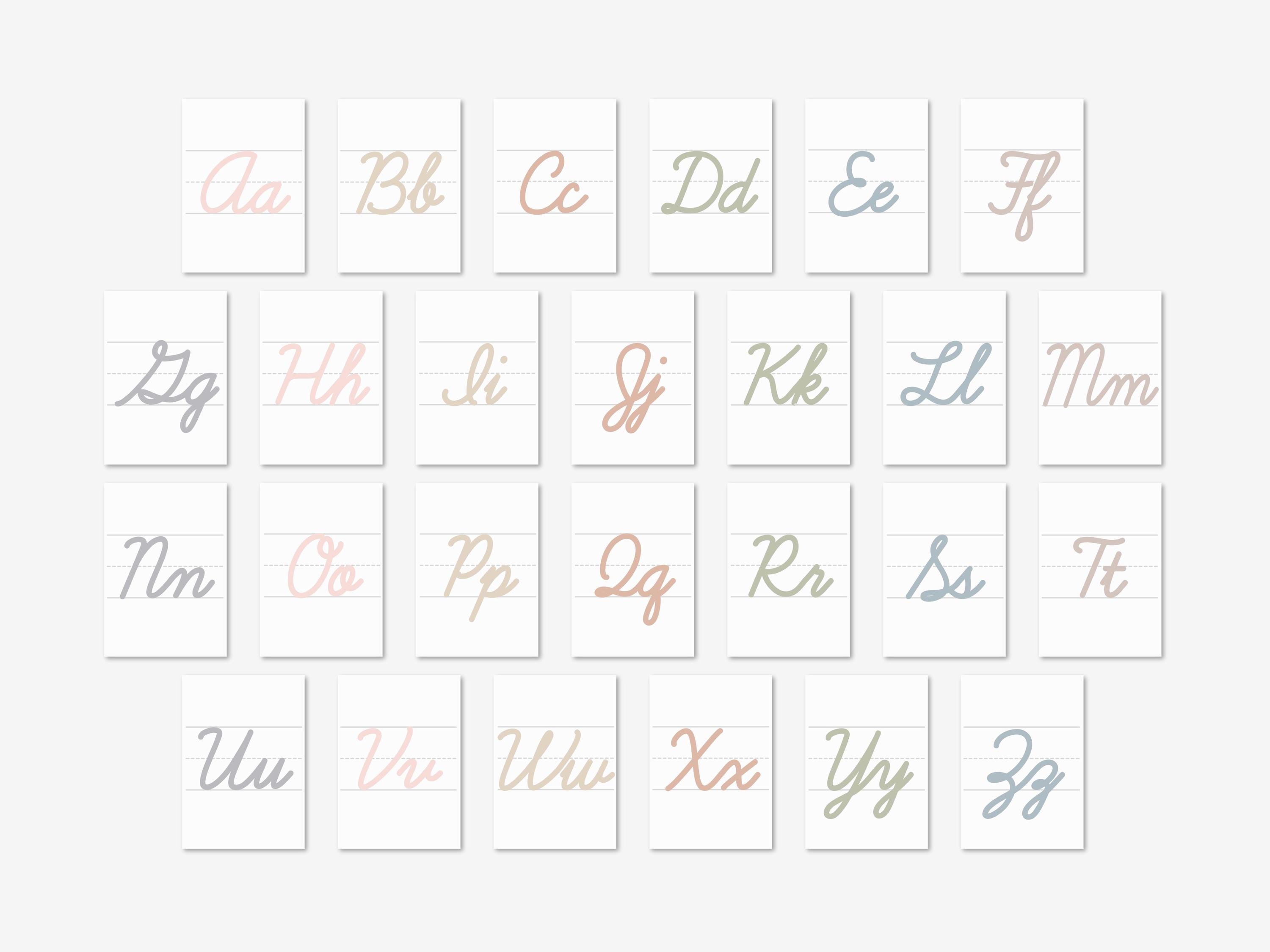 Printable Cursive Writing ABC Flashcards, Kids Preschool Handwriting ...