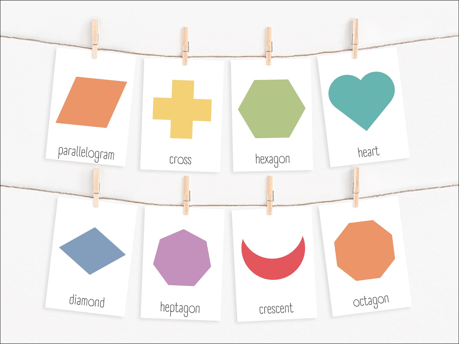 16 Printable Geometric Shapes Flashcards, Kids Rainbow 2D Shapes Cards ...