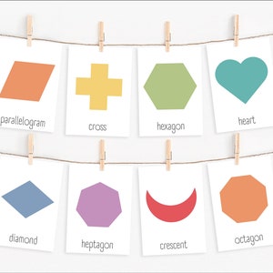 16 Printable Geometric Shapes Flashcards, Kids Rainbow 2D Shapes Cards ...