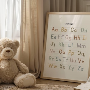 Handwriting Alphabet Muted Rainbow Poster, ABC Letters Print ...