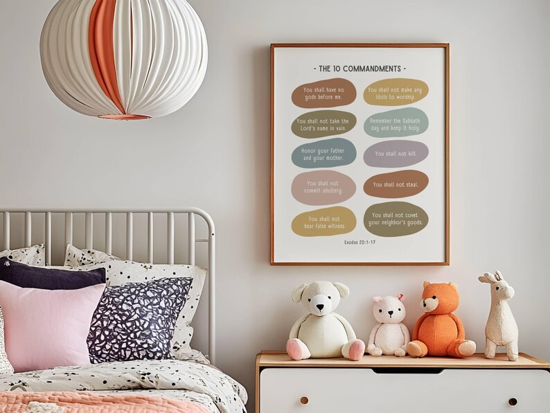 Ten Commandments Poster, Muted Rainbow Christian Poster for Kids, Bible ...