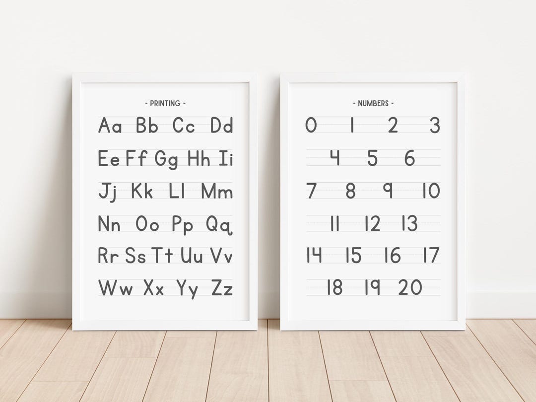 Set of 2 Handwriting Charts, Alphabet Numbers Black and White Posters ...