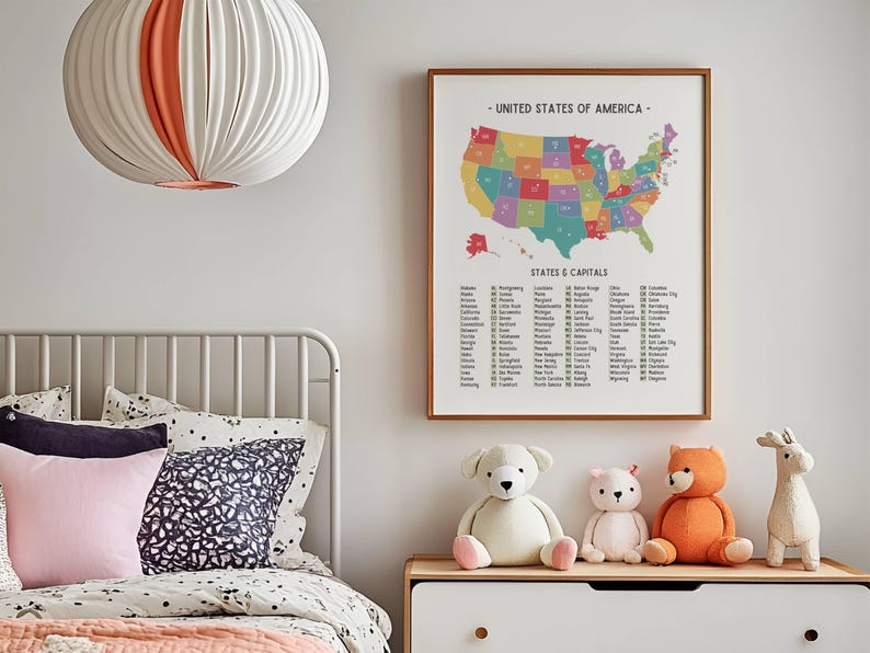 USA Map Educational Poster, Rainbow United States Map, Homeschool ...