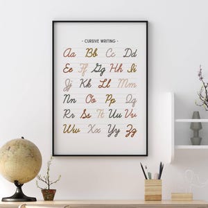 Cursive Writing Alphabet Neutral Poster, Letters Print, Educational ...