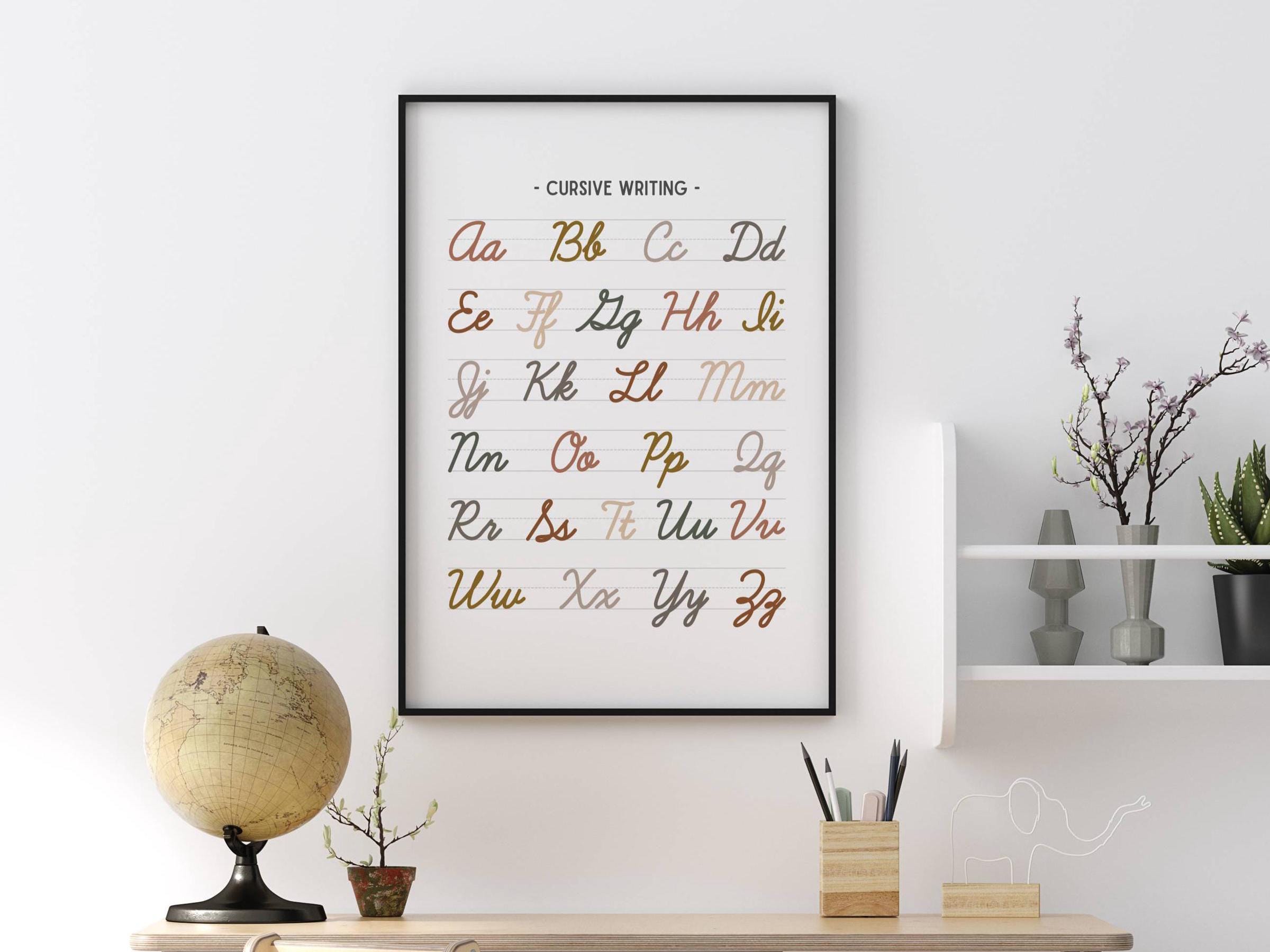 Cursive Writing Alphabet Neutral Poster, Letters Print, Educational ...