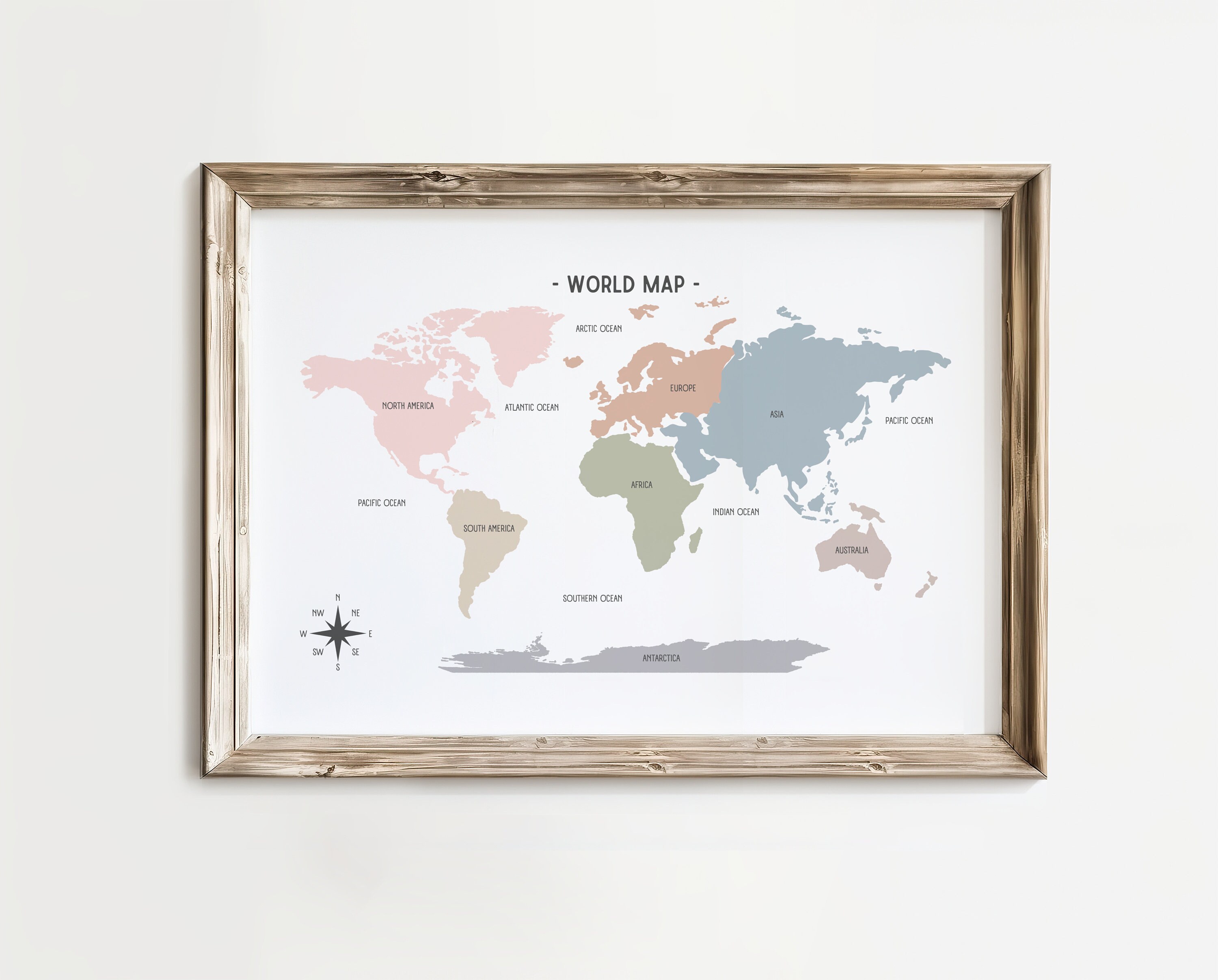 World Map Pastel Print, Educational Wall Art, Geography Homeschool ...