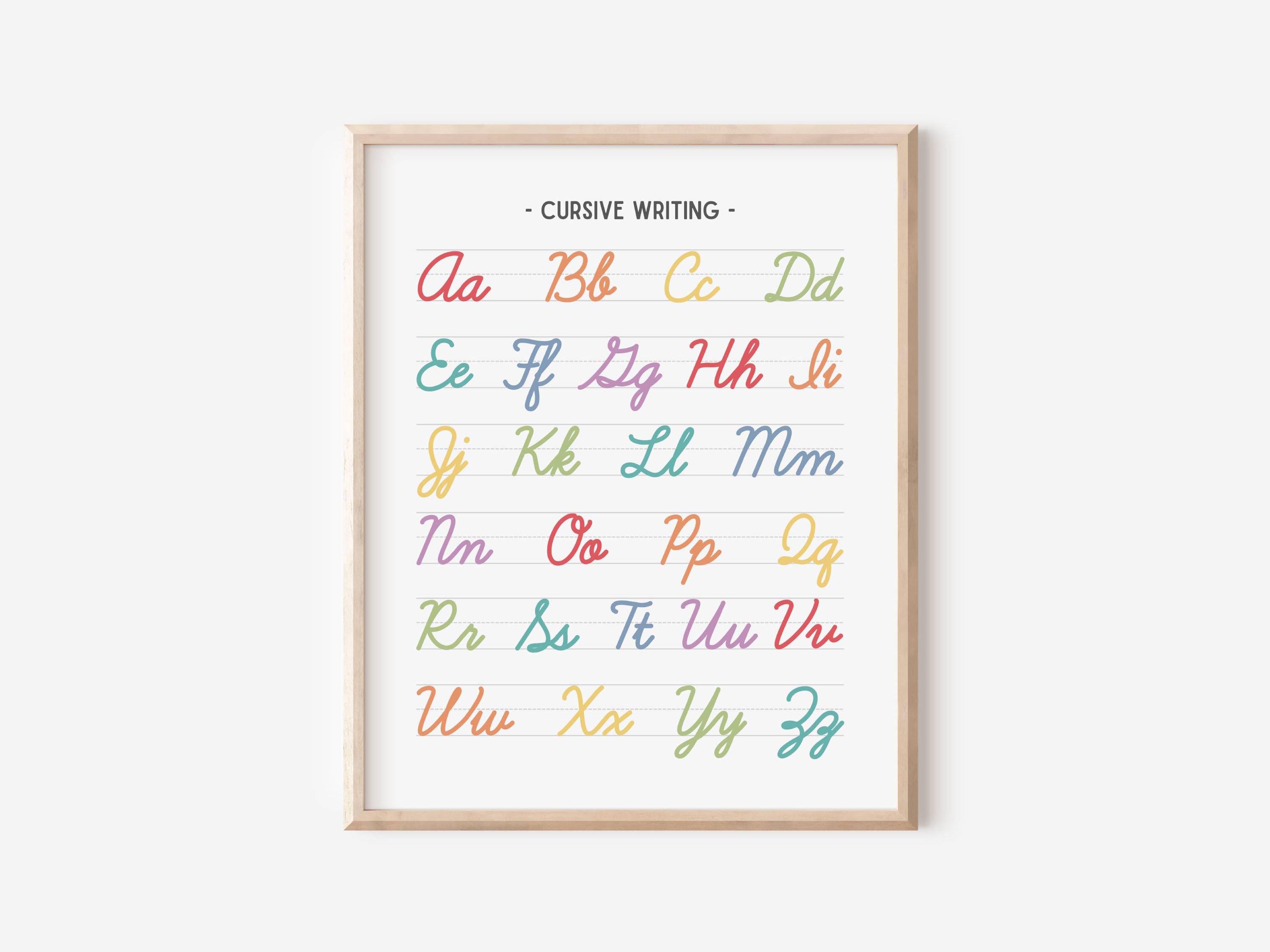 Cursive Writing Alphabet Chart Rainbow Poster, Letters Print ...