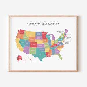 USA Map Rainbow Print, Educational Wall Art, Geography Homeschool ...