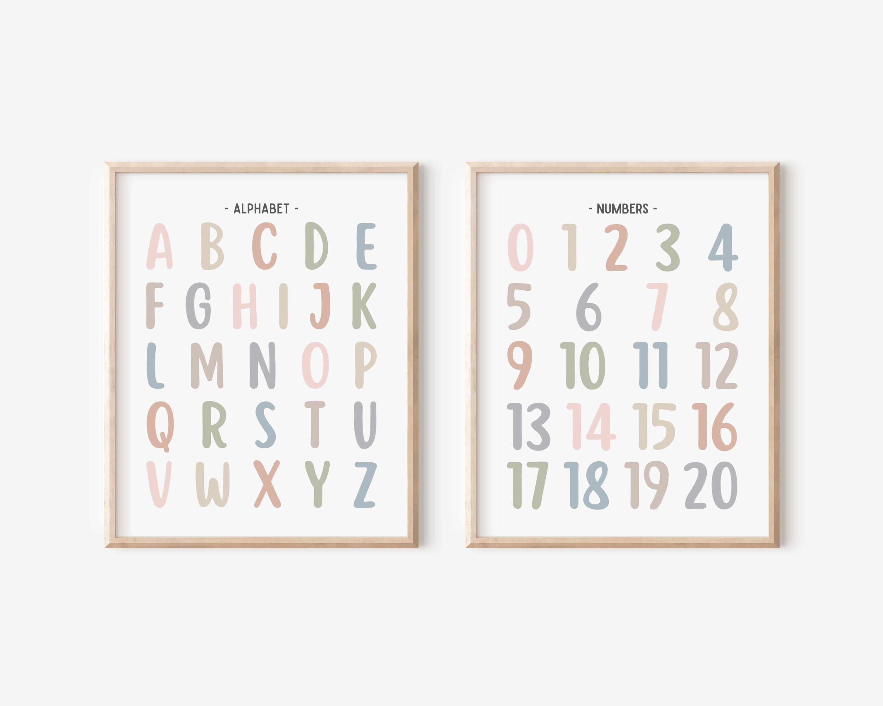 Set of 2 Alphabet Numbers Pastel Poster, Educational Wall Art ...