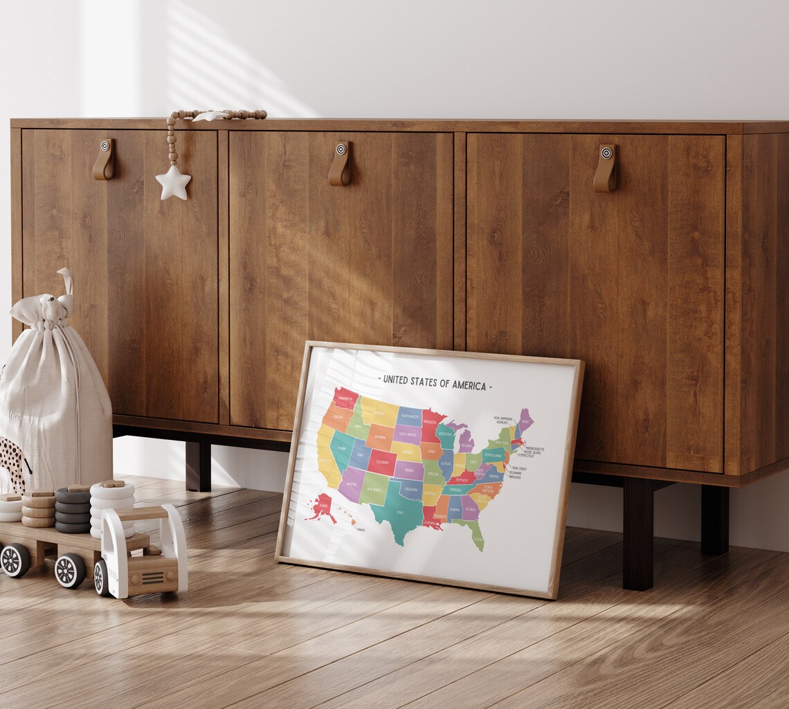 USA Map Rainbow Print, Educational Wall Art, Geography Homeschool ...