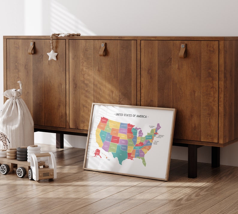 USA Map Rainbow Print, Educational Wall Art, Geography Homeschool ...