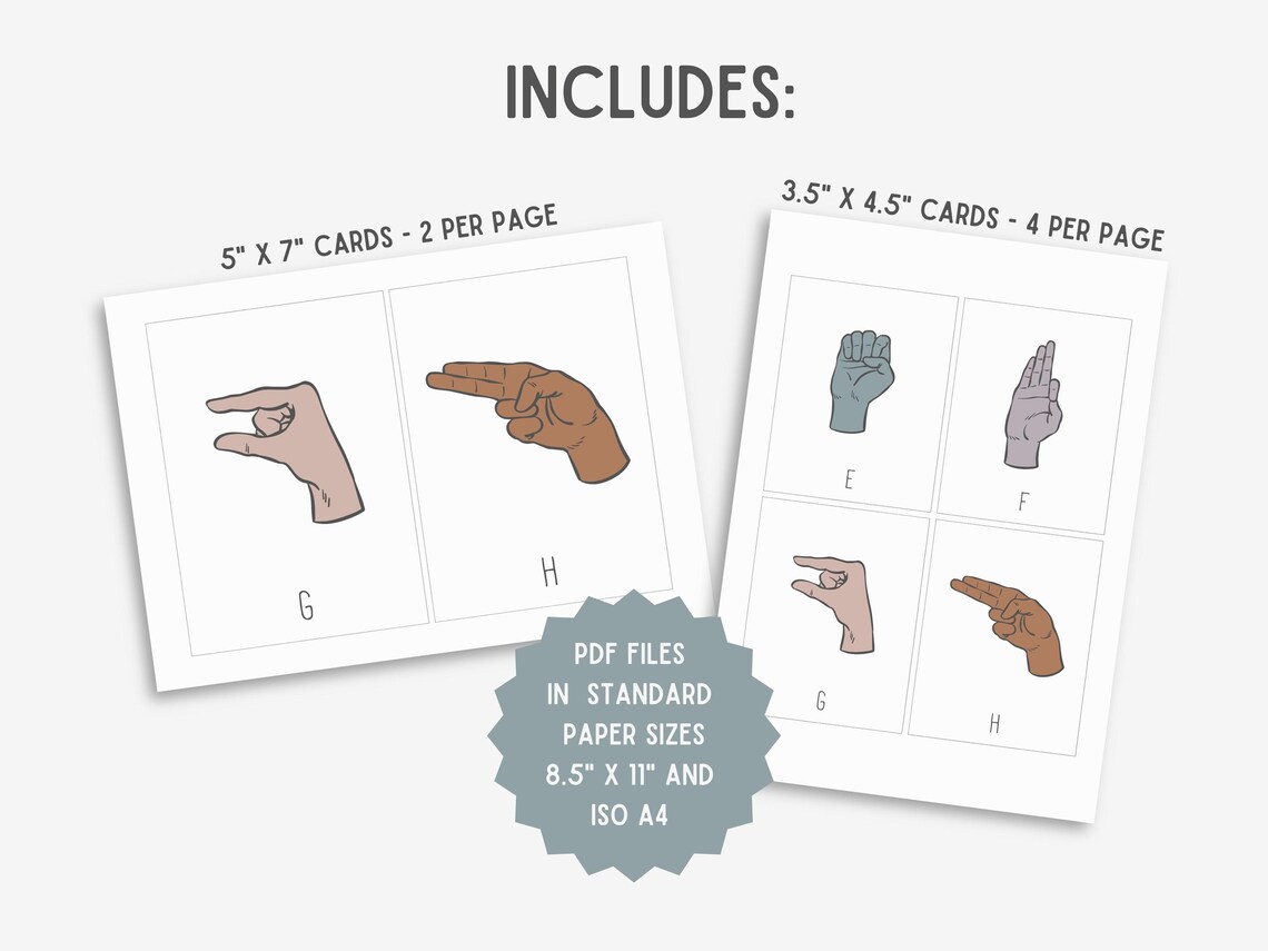26 Printable Sign Language Flashcards, Learn to Sign ASL Alphabet Flash ...