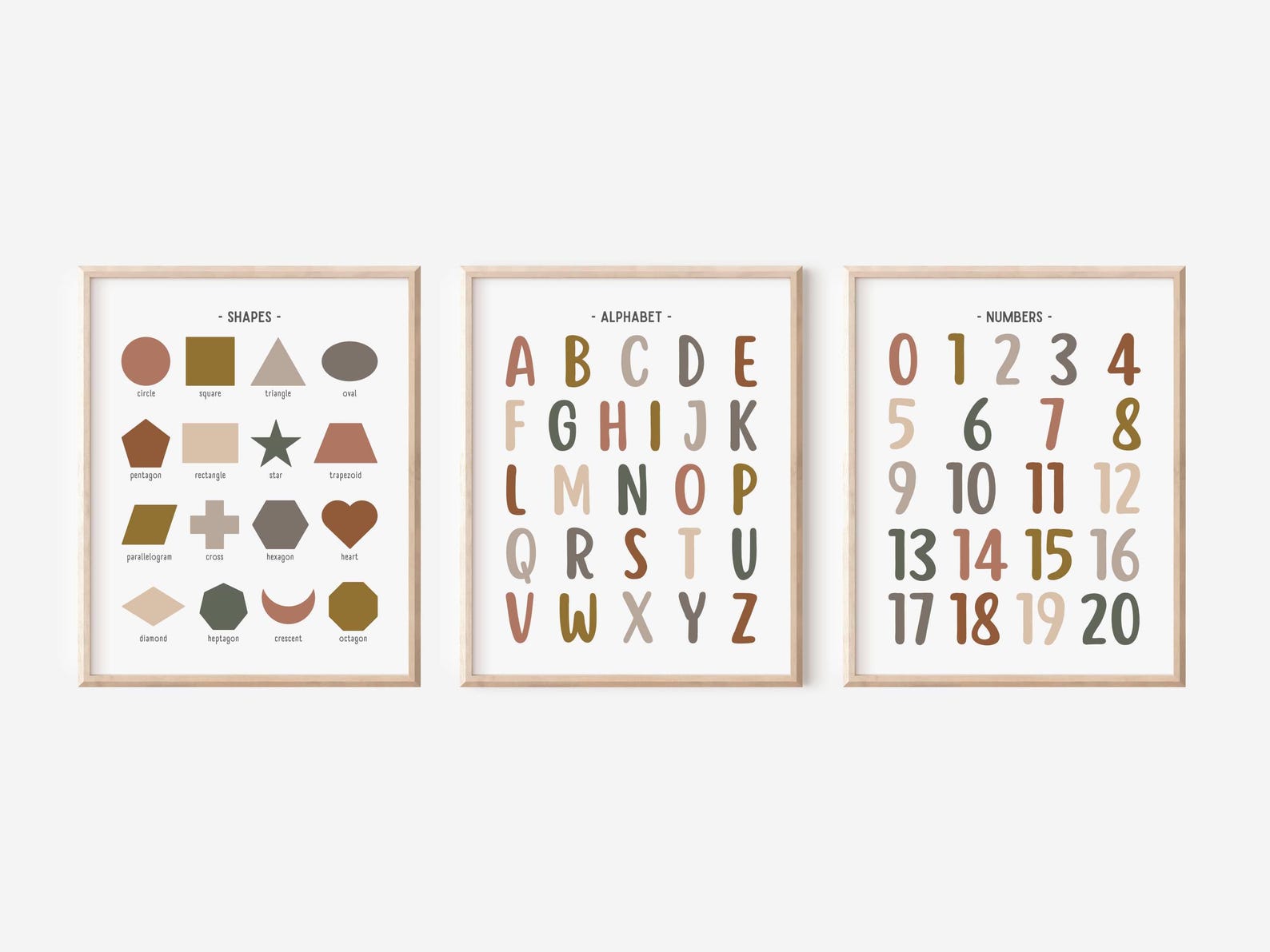 Set of 12 Neutral Boho Educational Posters, Toddler Preschool Classroom ...